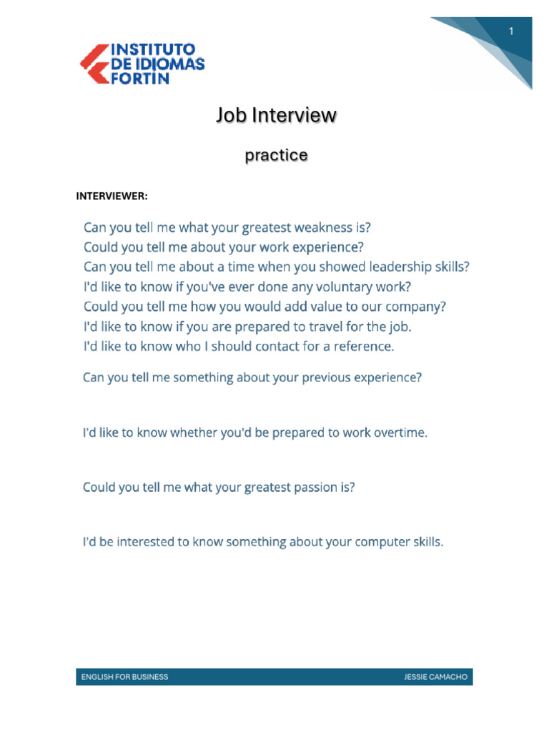 Job Interview - Practice - Questions | PDF