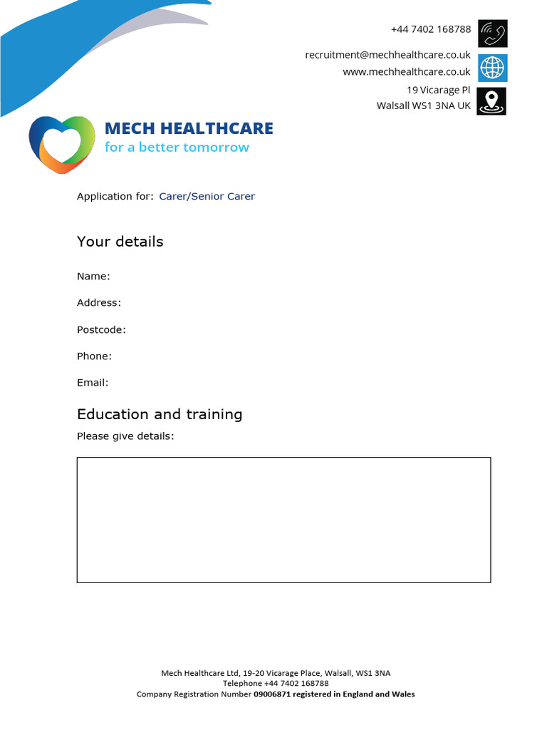Mech Healthcare Application Form | PDF | Career & Growth | Finance ...