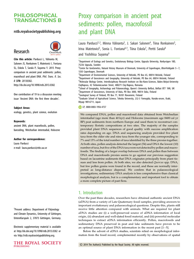 Proxy Comparison in Ancient Peat Sediments: Pollen, Macrofossil and ...