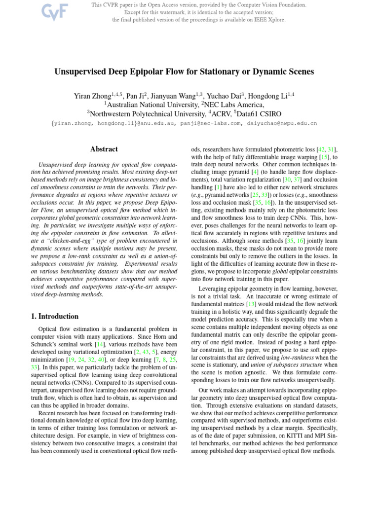Zhong Unsupervised Deep Epipolar Flow For Stationary or Dynamic Scenes CVPR 2019 Paper | PDF