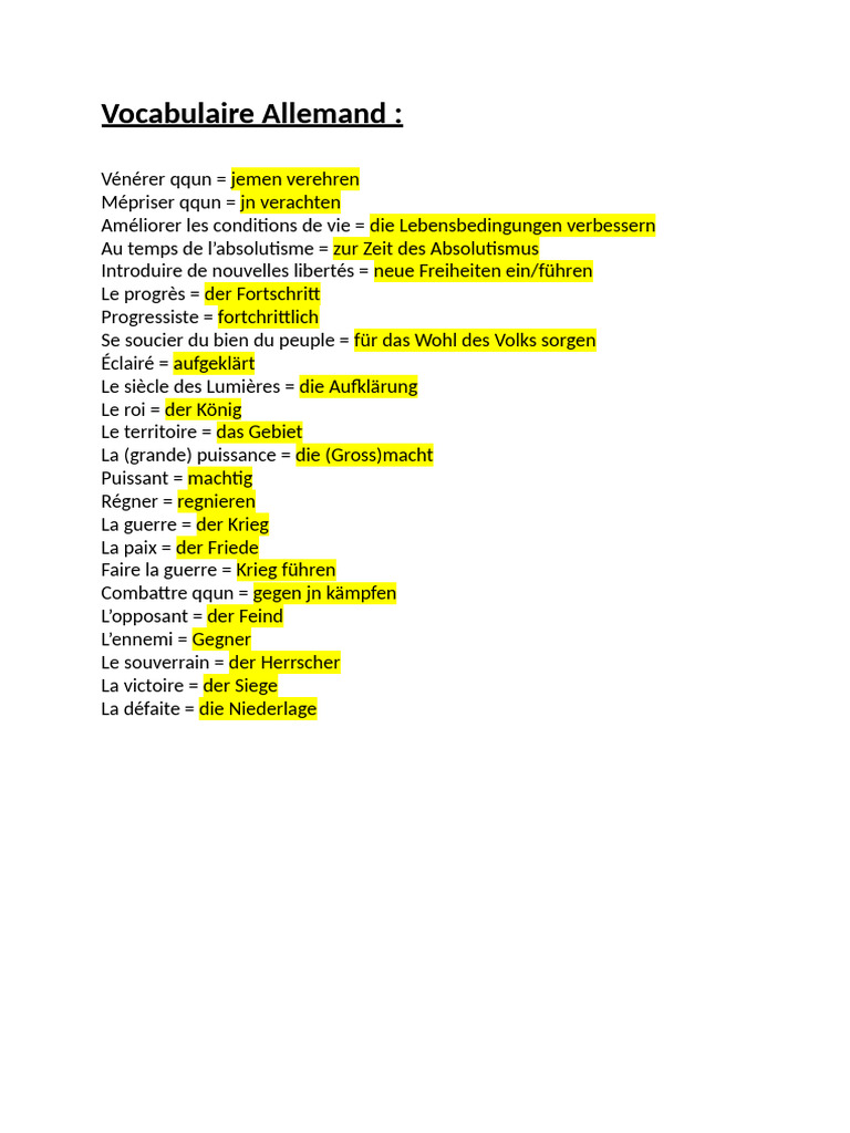 Vocabulaire Allemand | PDF