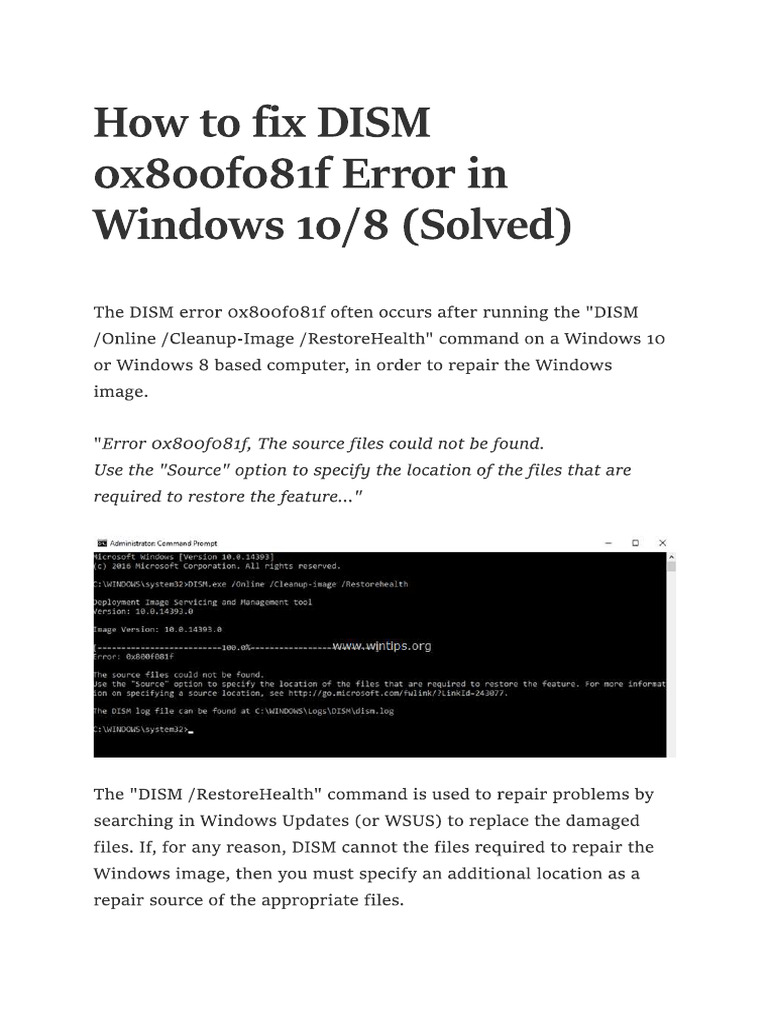 WTips - How To Fix DISM Errors | PDF