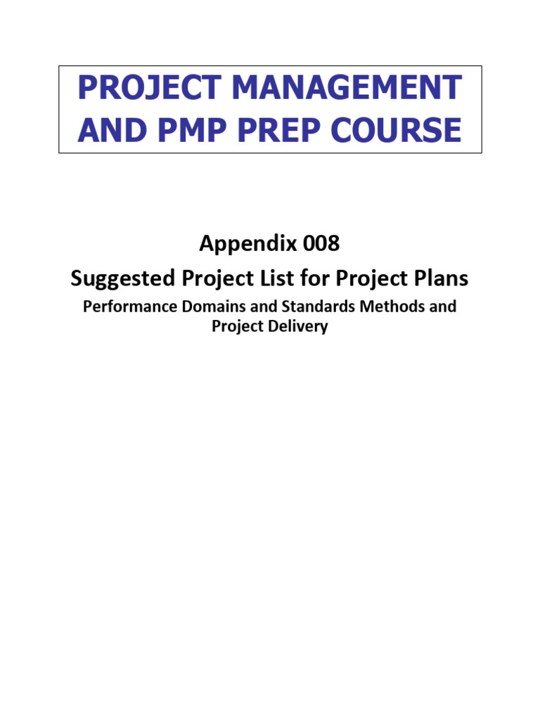 Appendix 008 - Suggessted Project List For Project Plans | PDF