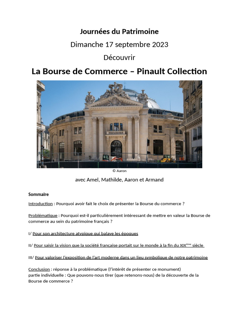 HDA Expose Bourse de Commerce | PDF