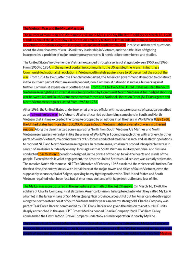 The Vietnam War and The My Lai Massacre | PDF