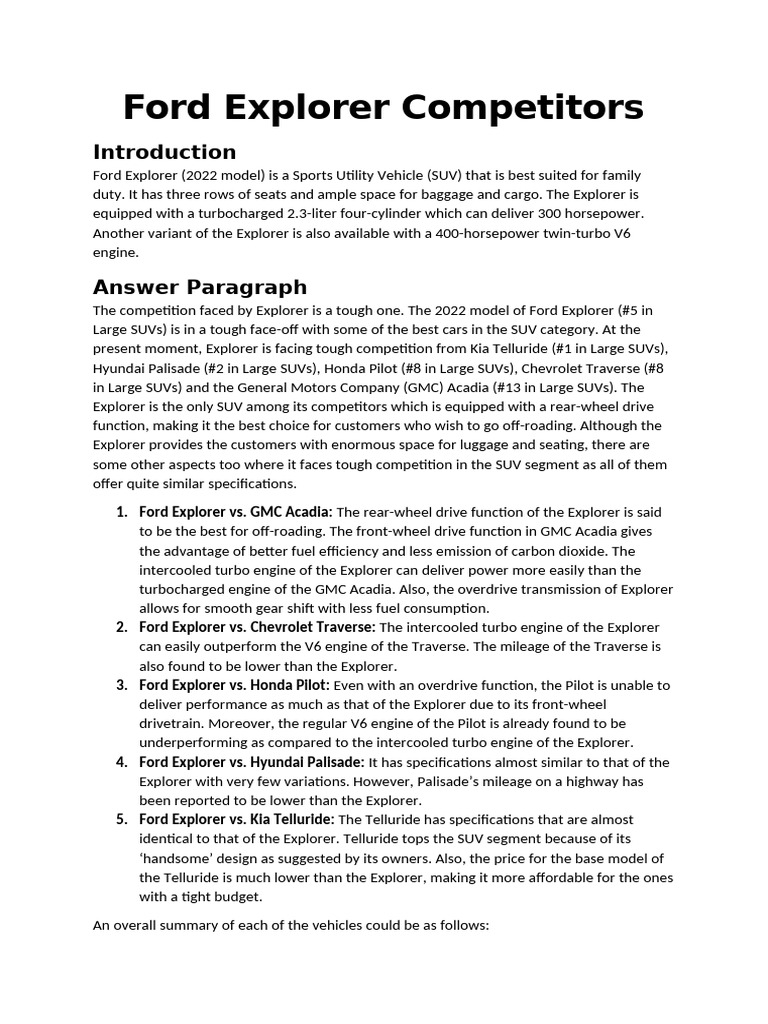 Ford Explorer Competitors | PDF