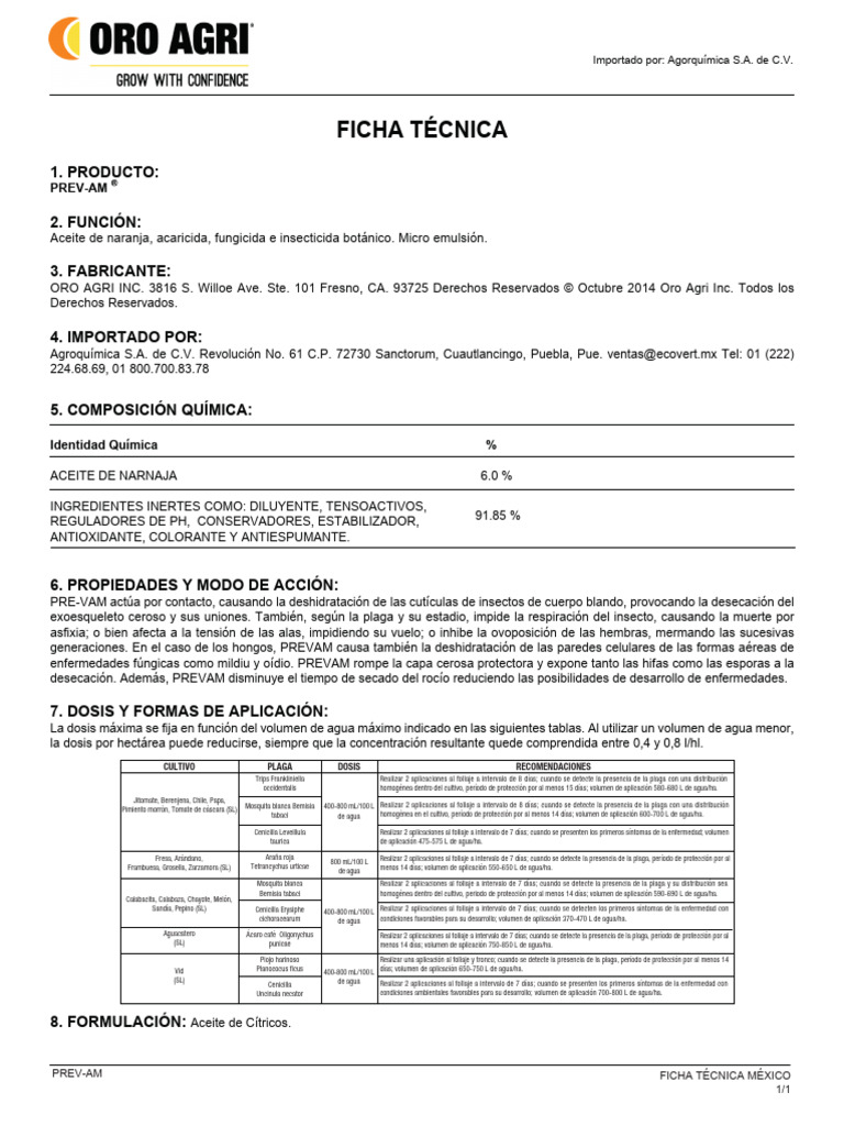 Ficha Tecnica Prev Am | PDF