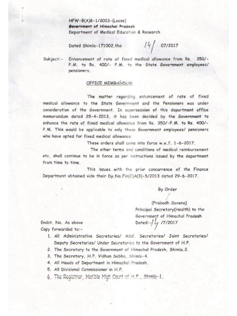 Fixed Med Allowance Rate Notification | PDF
