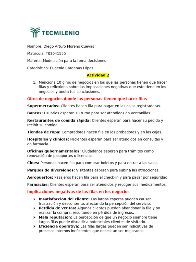 Damc - Act2 - Modelacion TD Decisiones | PDF | Supermercado | Cliente