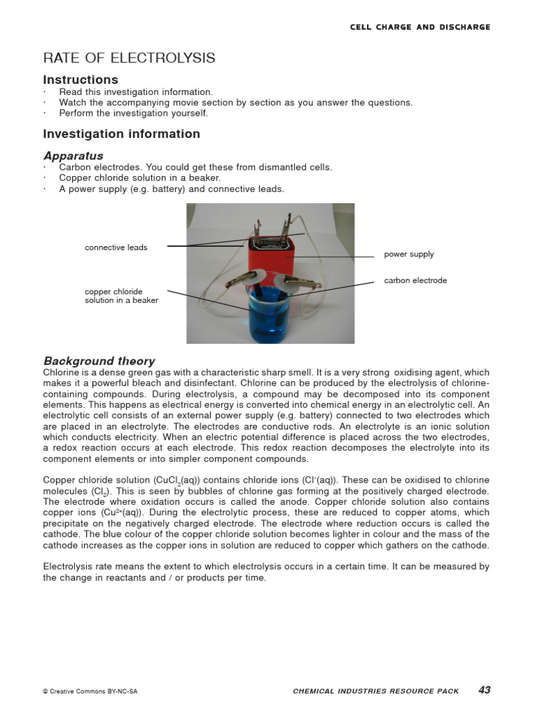 Rate of Electrolysis: Instructions | PDF