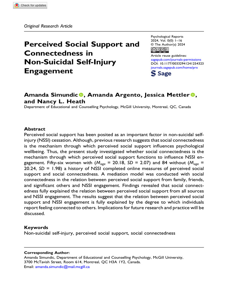 Simundic Et Al 2024 Perceived Social Support and Connectedness in Non ...