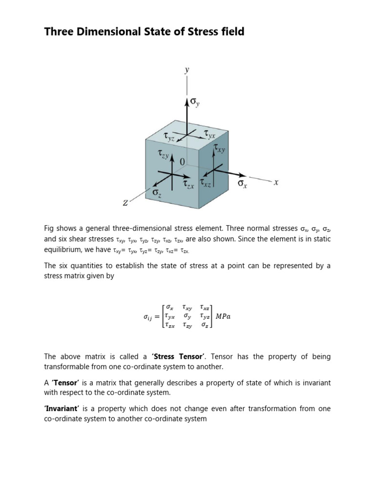 Three Dimensional State of Stress Field | PDF | Stress (Mechanics ...