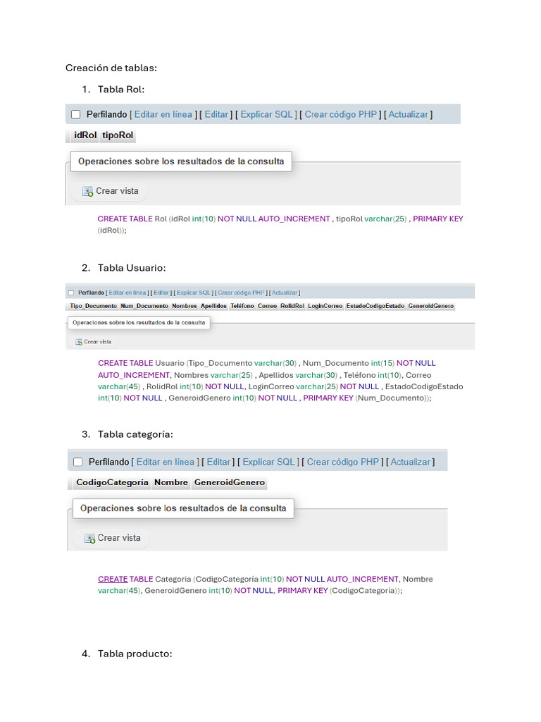 Creación de Tablas | PDF | Bases de datos | Datos de computadora