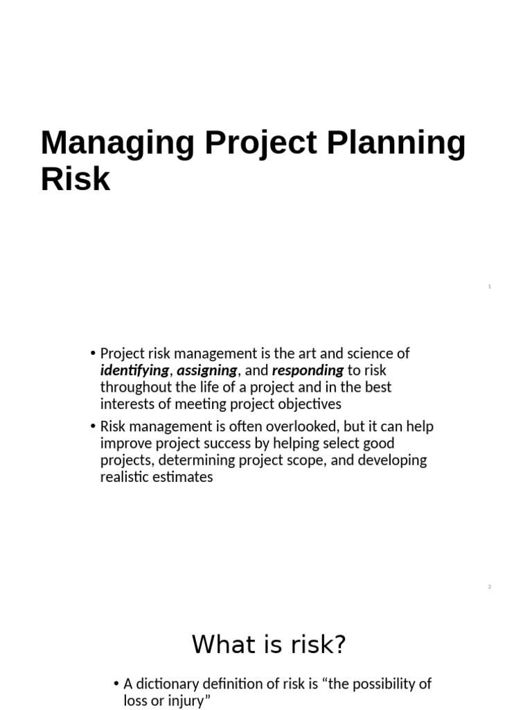 Managing Project Planning Risk - Lecture Slides | PDF | Risk | Finance ...