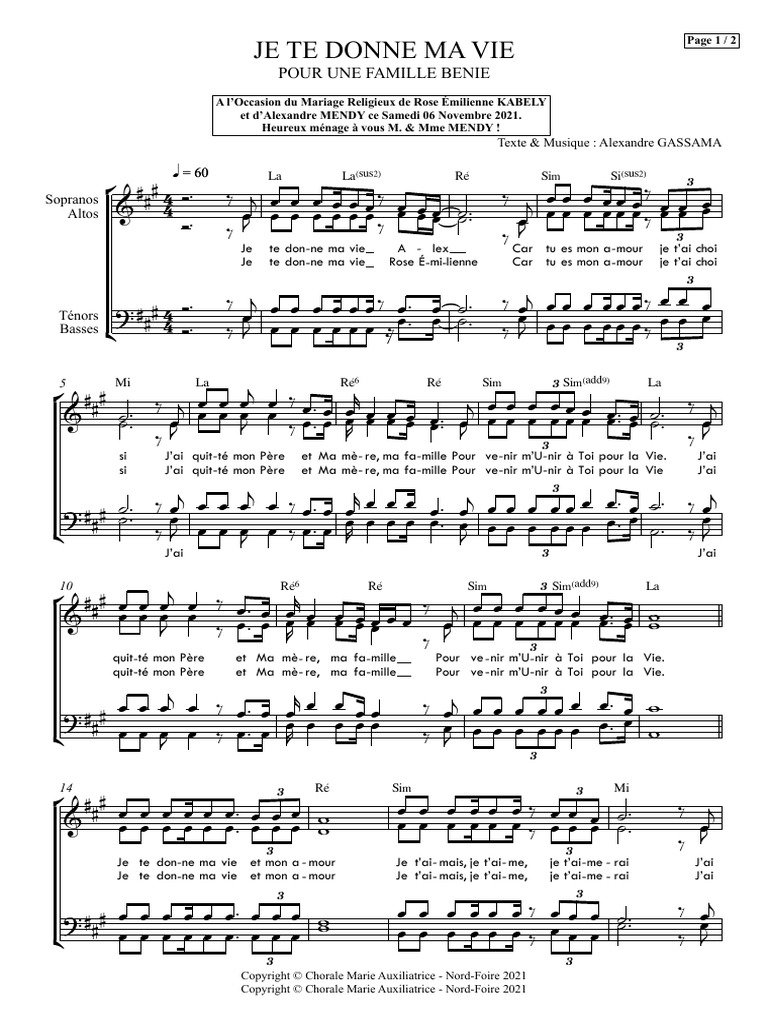 Je Te Donne Ma Vie - Partition Complète | PDF