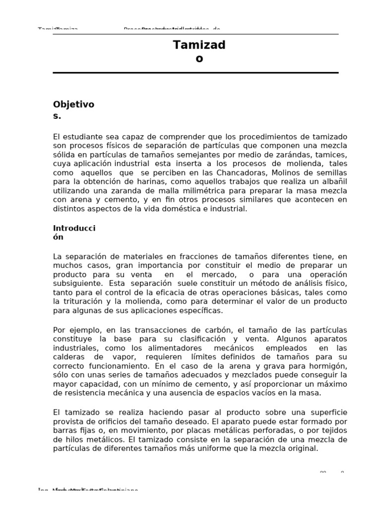 Tamizado. Importancia Del Tamizado | PDF