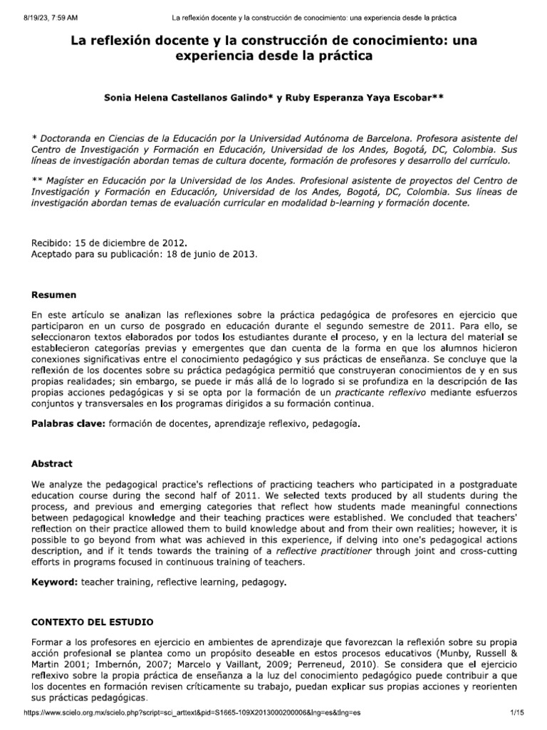 18 La Reflexión Docente y La Construcción de Conocimiento | PDF
