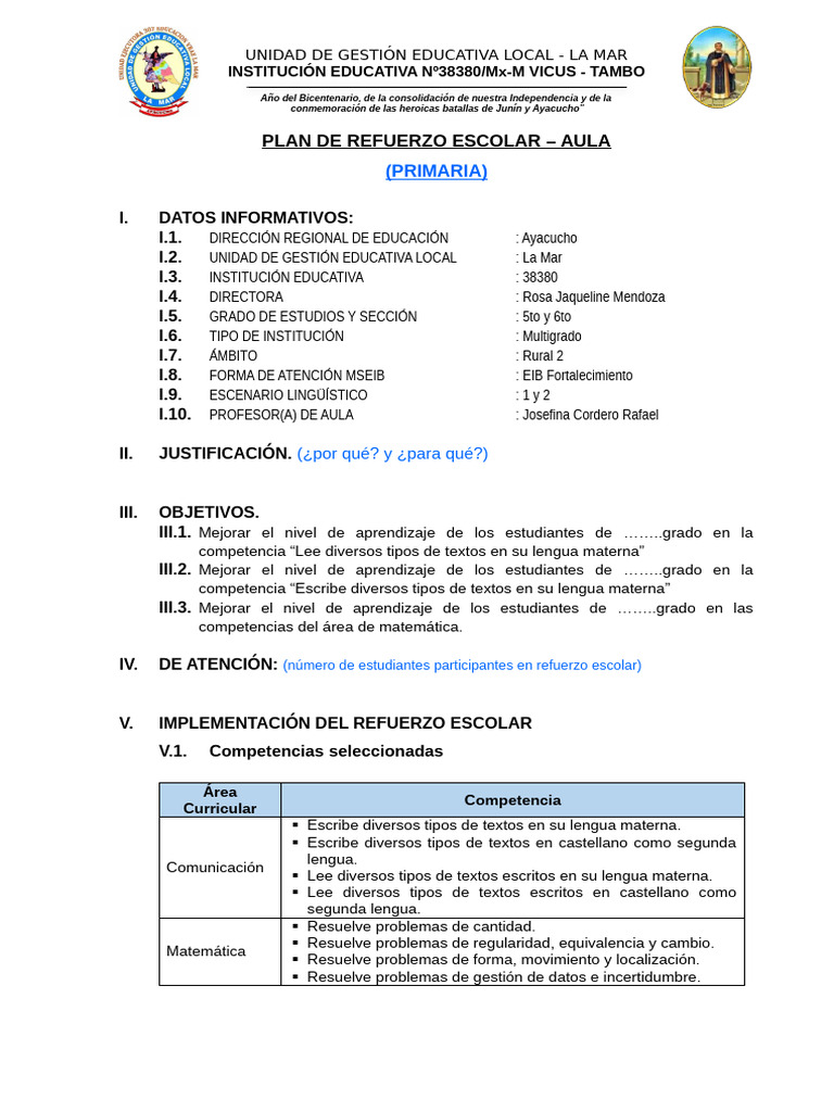 Esquema Del Plan de Refuerzo Escolar-Aula | PDF