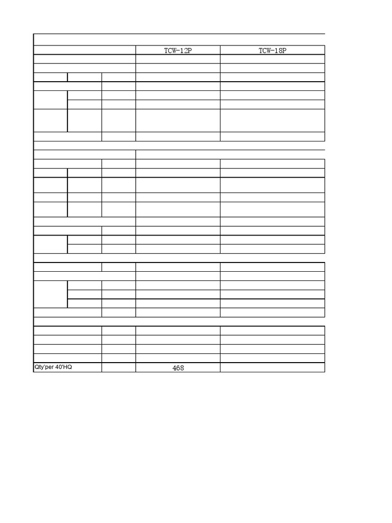 Technical Specifications: TCW-12P TCW-18P | PDF