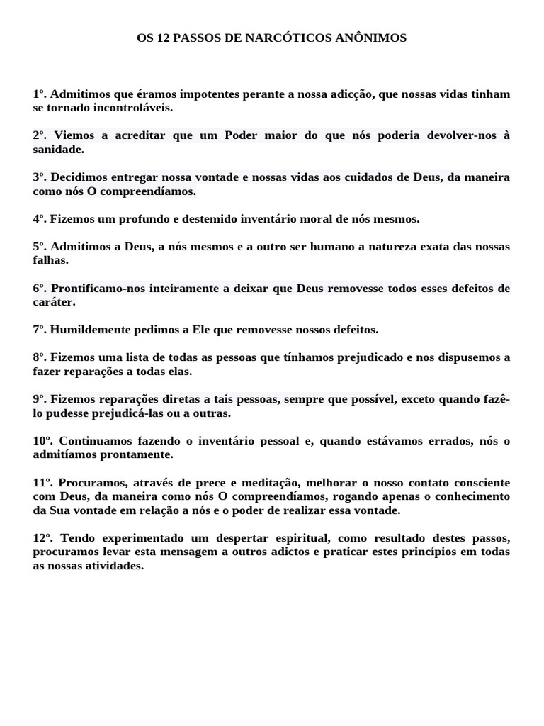 Os 12 Passos de Narcóticos Anônimos | PDF