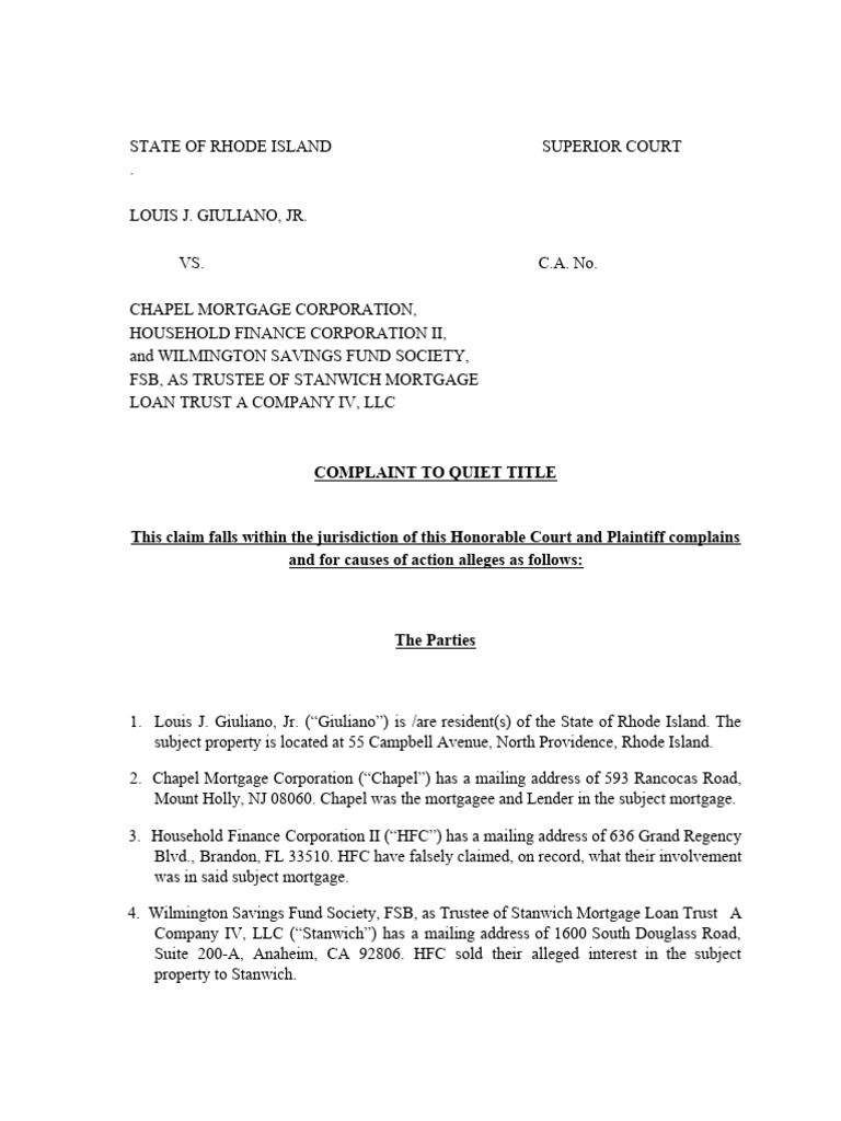 Complaint To Quiet Title | PDF