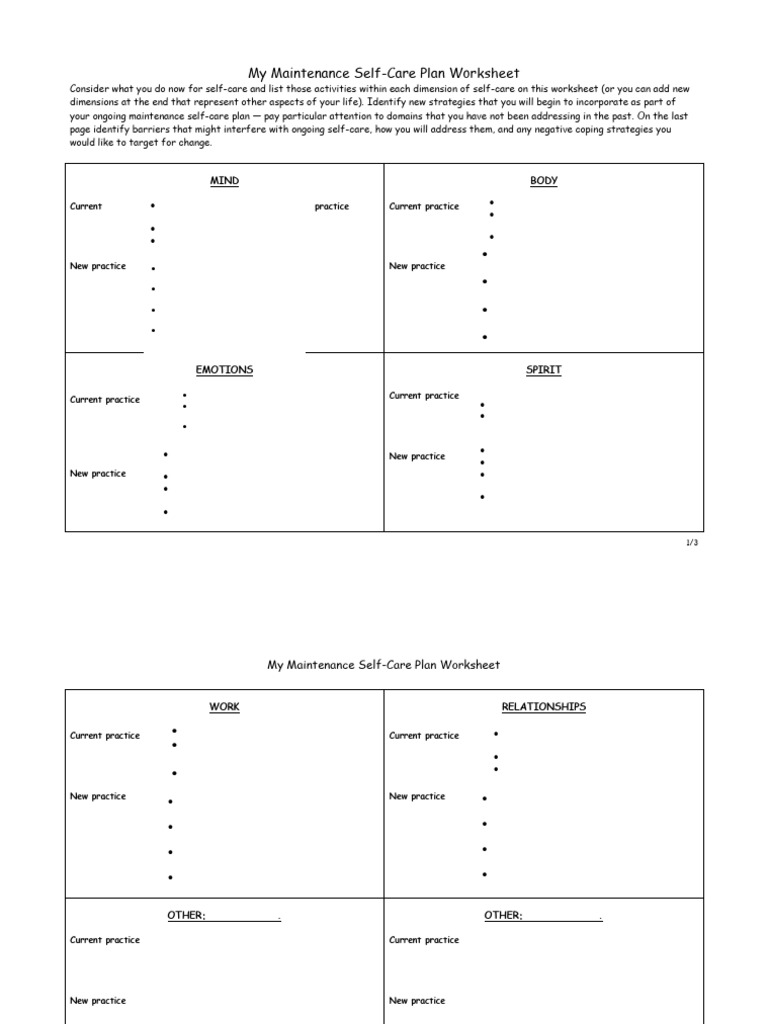 My Maintenance Self-Care Worksheet | PDF