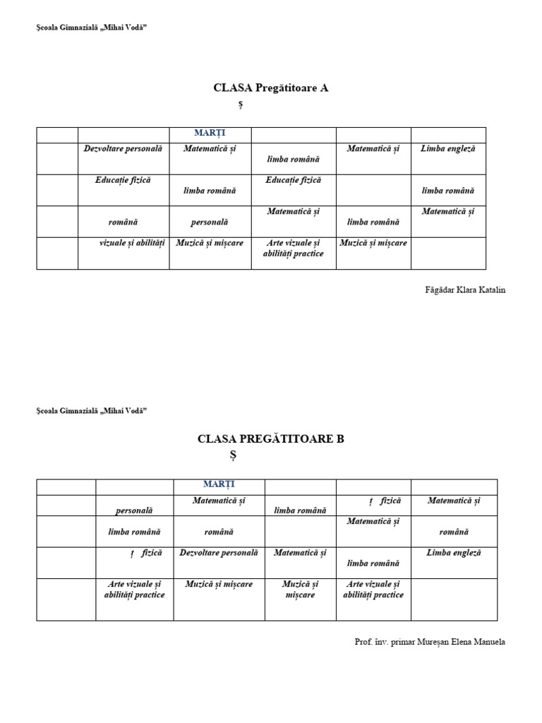 ORAR Ciclul Primar 2022 2023 | PDF