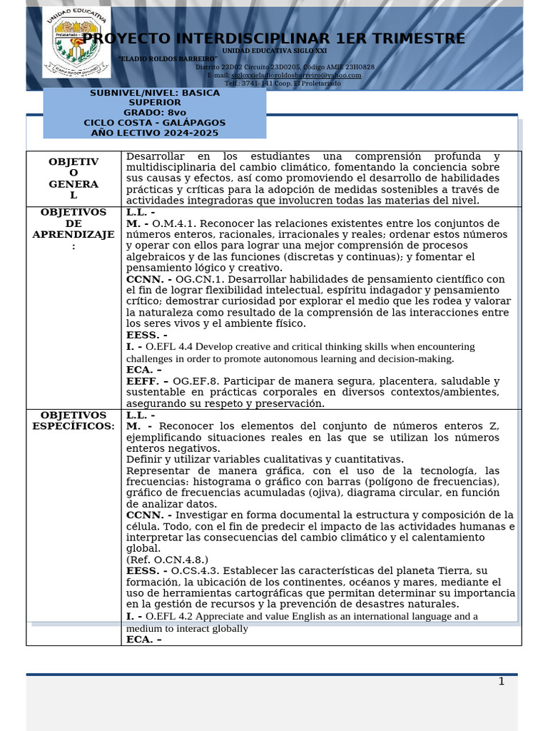 8vo - Proyecto Interdisciplinar | PDF
