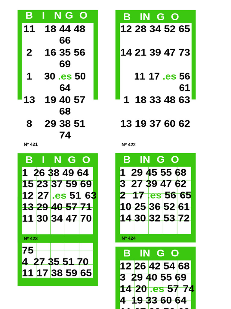 Cartones Bingo 75 Bolas | PDF