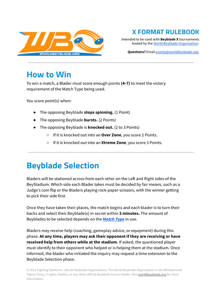 X Format Rules - World Beyblade Organization | PDF