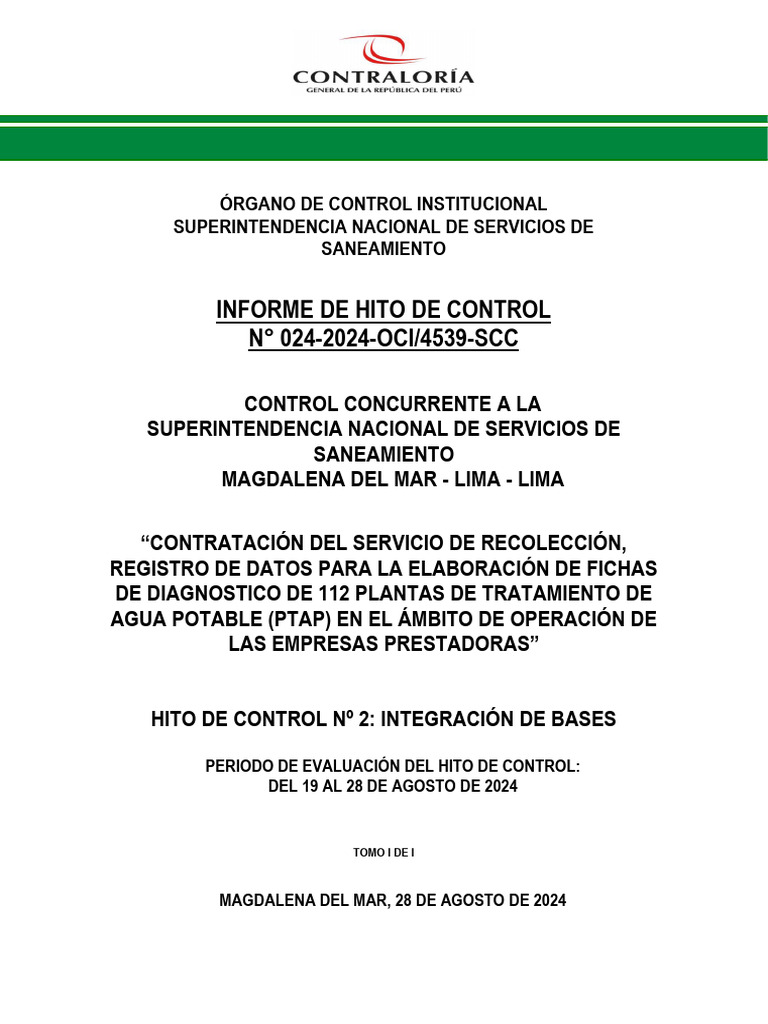 Informe de Hito de Control #024-2024-OCI/4539-SCC | PDF