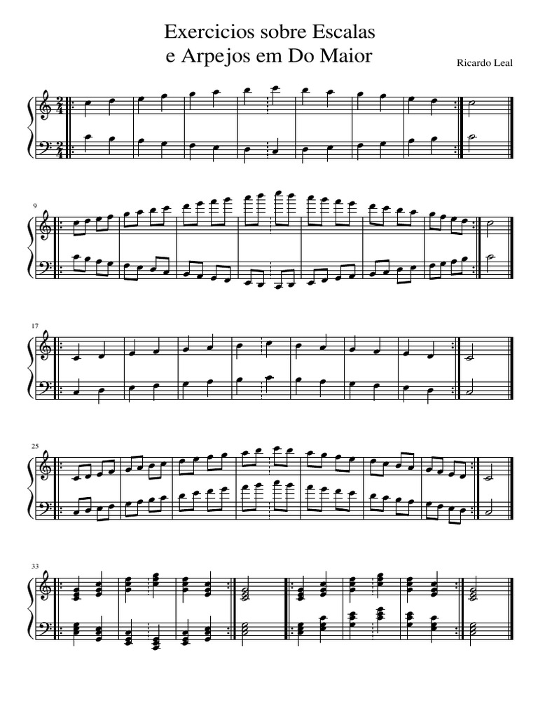 Exercicios de Escalas e Arpejos em Dó Maior Ao Piano 52632738281 | PDF