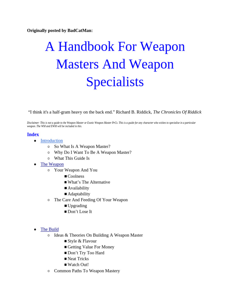 Handbook For Weapon Masters and Weapon Specialists | PDF