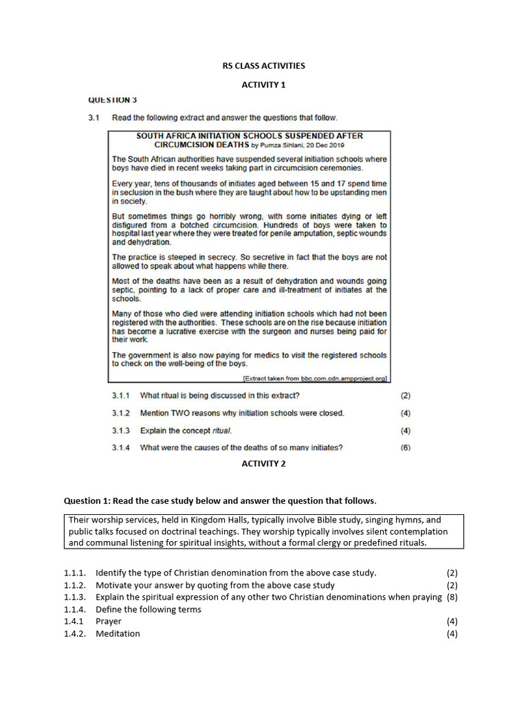 RS CLASS ACTIVITIES (TERM 3 Revision) | PDF