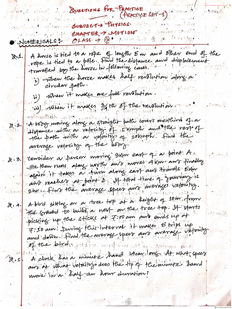Motion Sample Questions | PDF