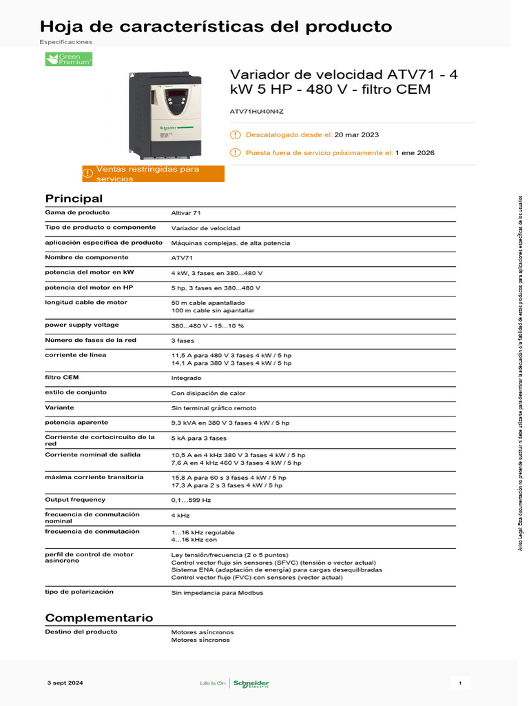 Schneider Electric - Altivar-71 - ATV71HU40N4Z | PDF
