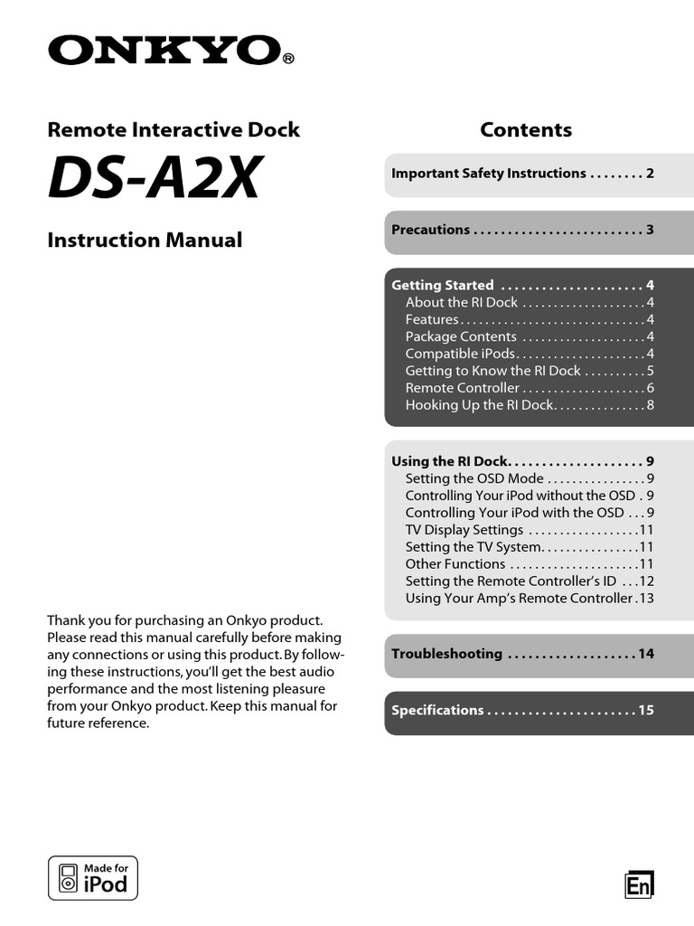 Manual Dock Onkyo Ds-A2x Ipod | PDF
