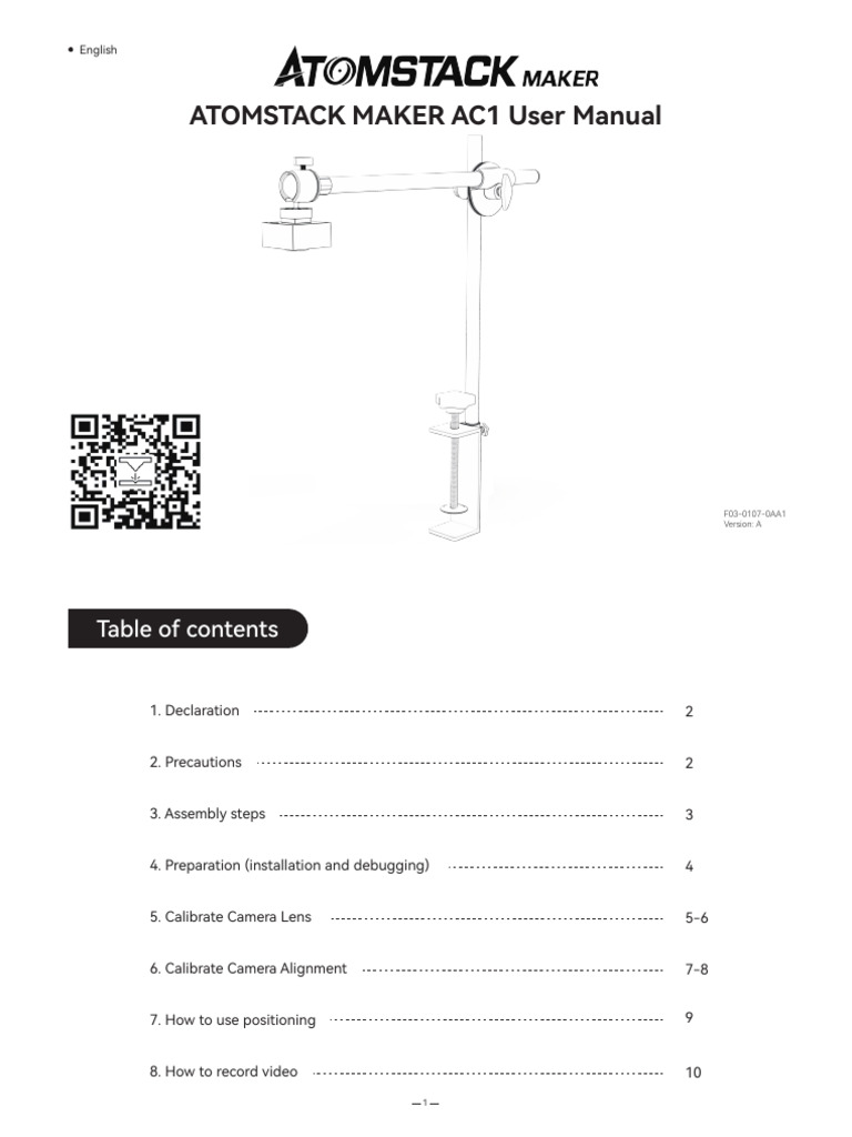 ATOMSTACK AC1 User Manual Guide | PDF | Camera | Calibration