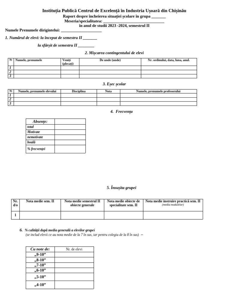 Raportul de Activitate A Grupei Pentru Diriginti | PDF