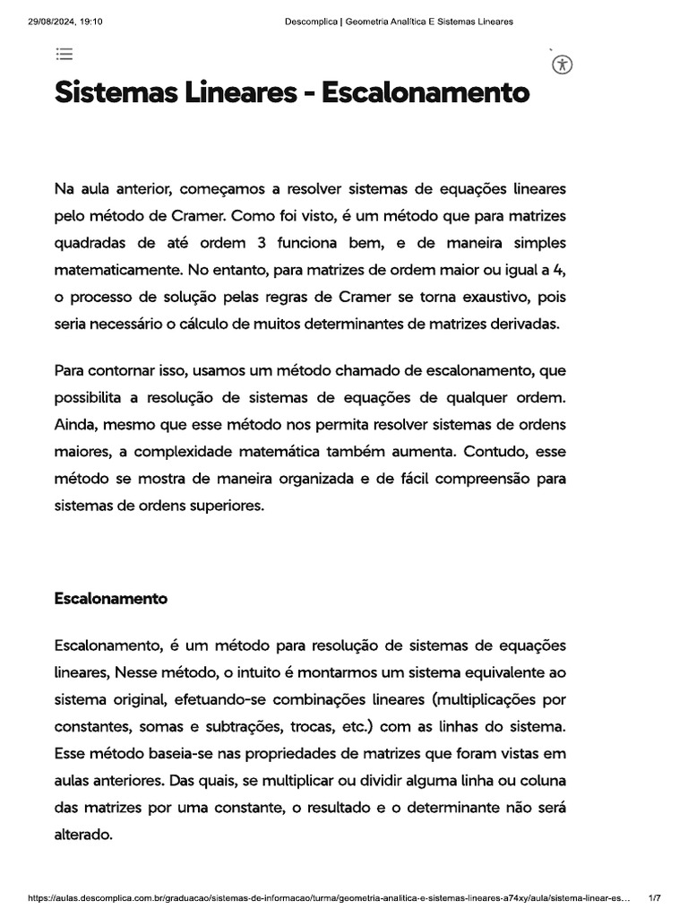 Sistemas Lineares - Escalonamento | PDF