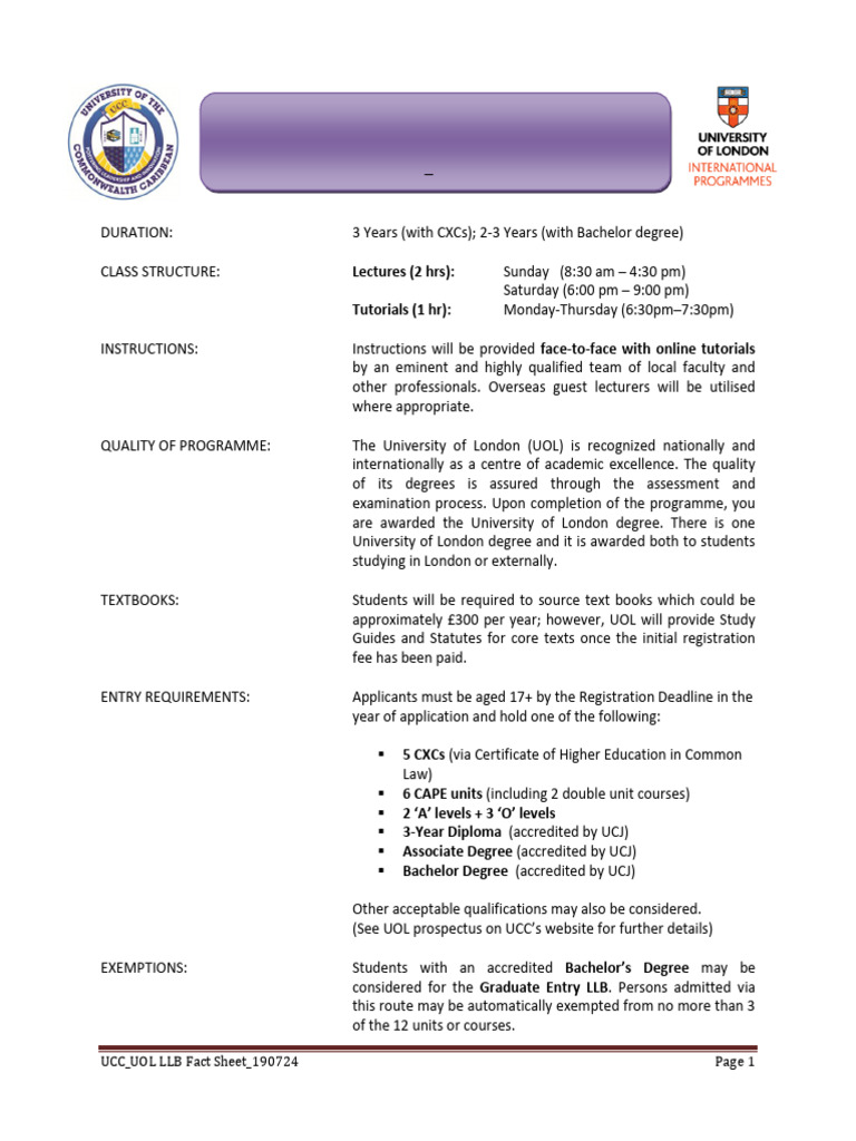 Uol LLB Fact Sheet 2024-2025 | PDF