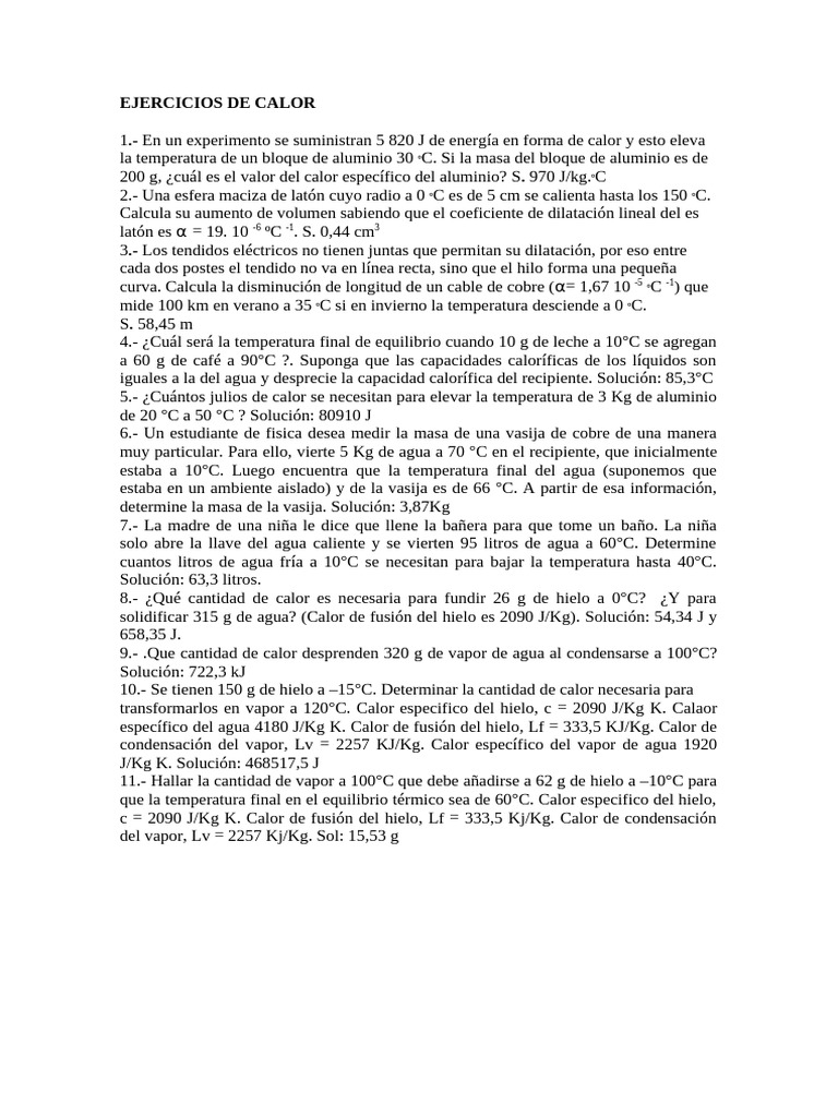 Ejercicios de Calor 1 | PDF