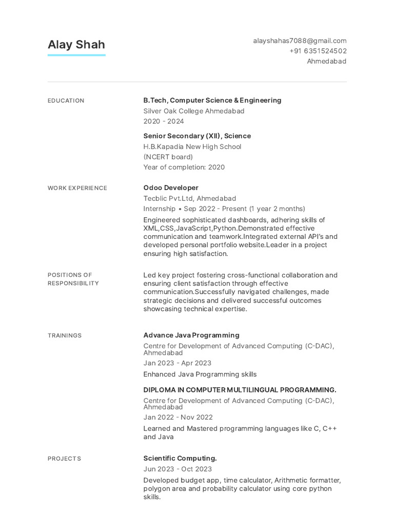 AlayShah InternshalaResume | PDF | Computing | Computers