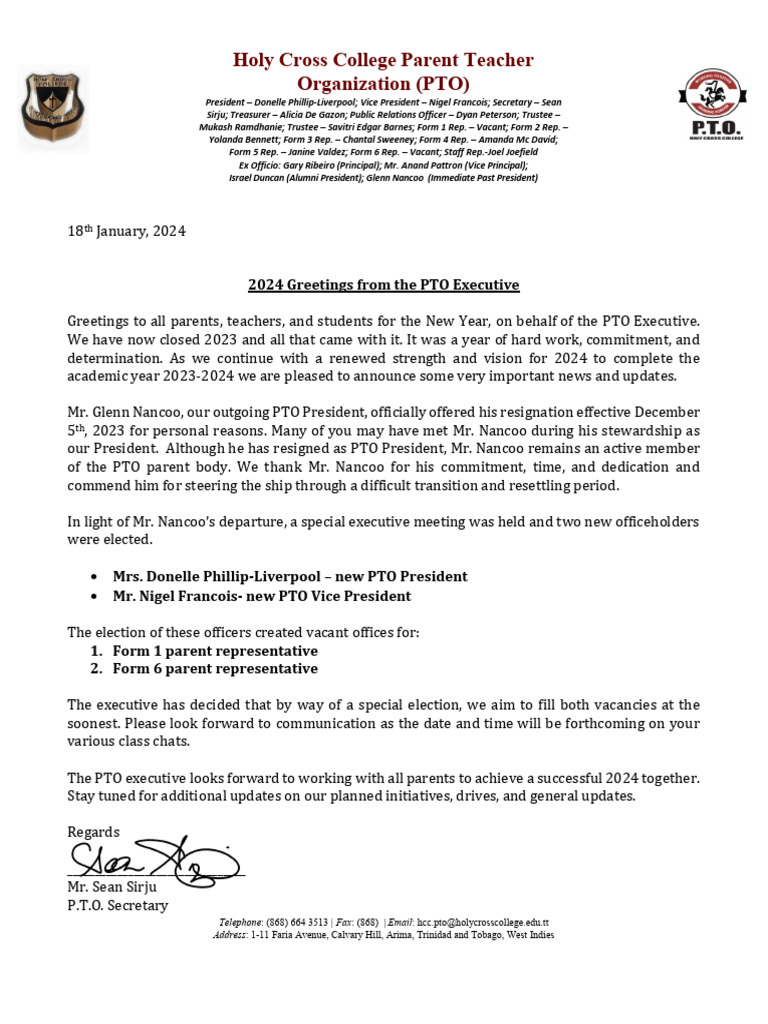 PTO Parents Update 1-2024 | PDF