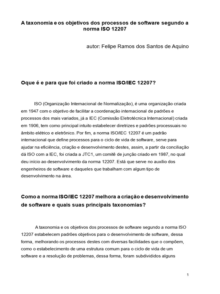 A Taxonomia e Os Objetivos Dos Processos de Software Segundo A Norma ...