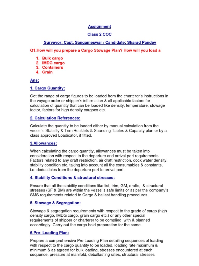 Assignment For Class 2 COC | PDF | Cargo | Anchor