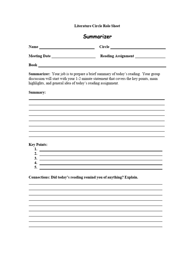 Annotated-Lit Circles - Role Sheets | PDF