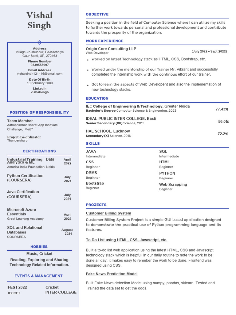 Vishal Singh NResume | PDF