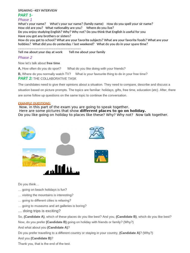 SPEAKING interview - key 1 - June | PDF