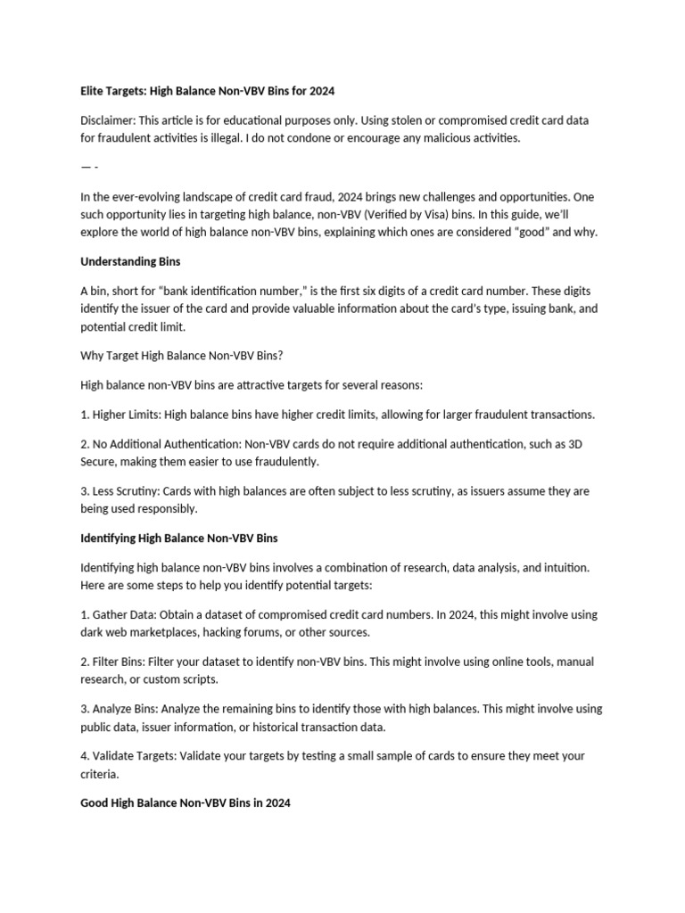 High Balance Non-VBV Bins 2024 Guide | PDF | Credit Card | Banking ...
